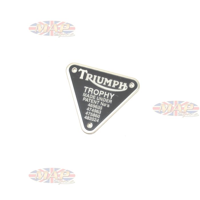 Genuine Triumph Stainless Steel Trophy Patent Plate Badge with Rivets